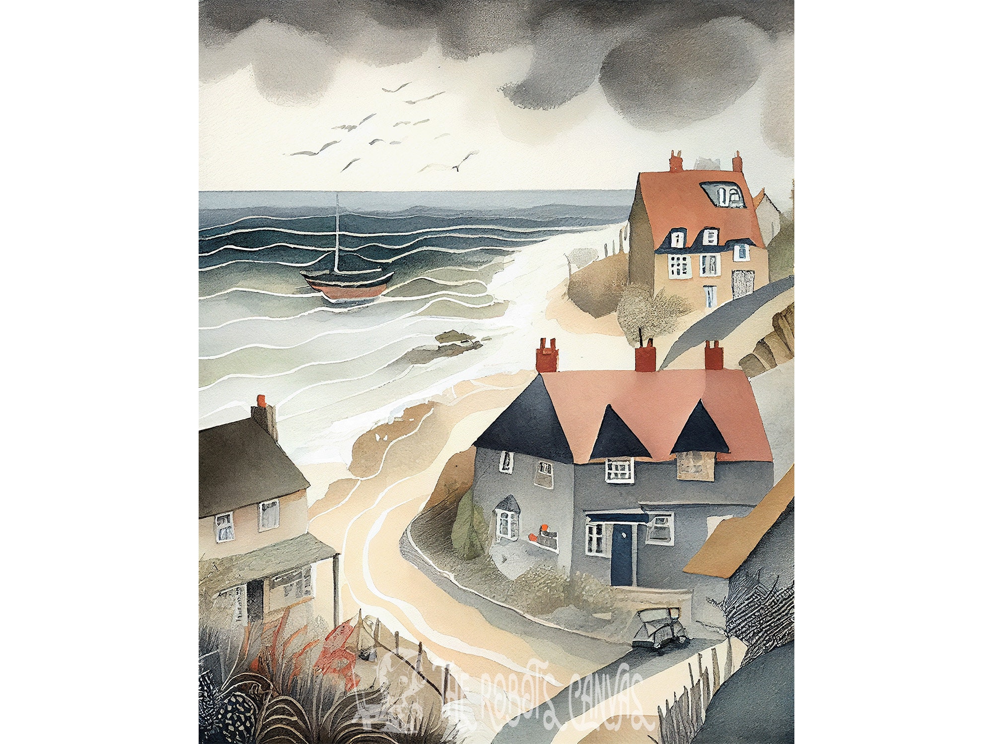 Misty Morning Harbor: an Eric Ravilious-inspired Mixed Media Digital ...