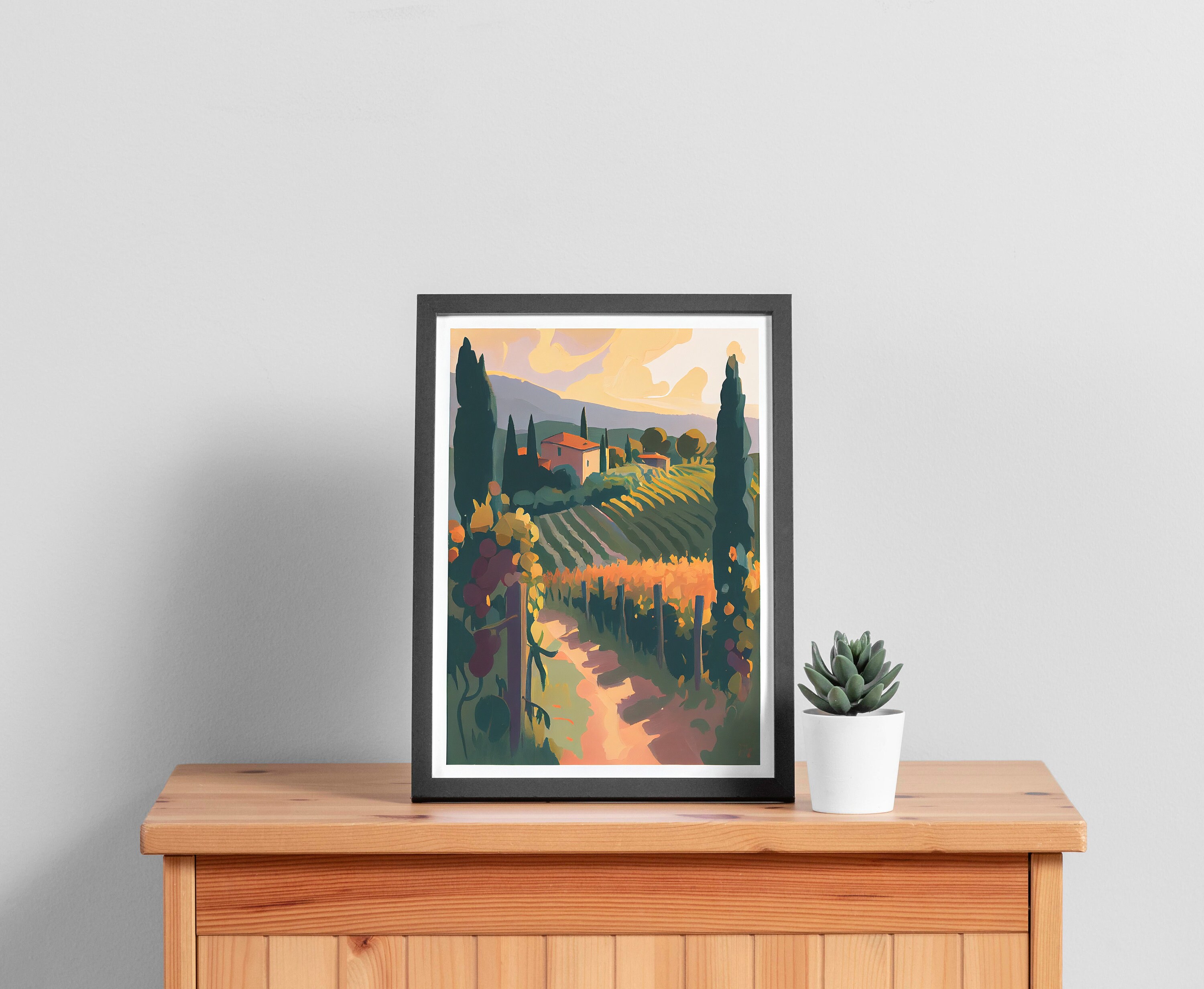Vintage Tuscan Vineyard Painting, Spring Landscape Painting, Country ...
