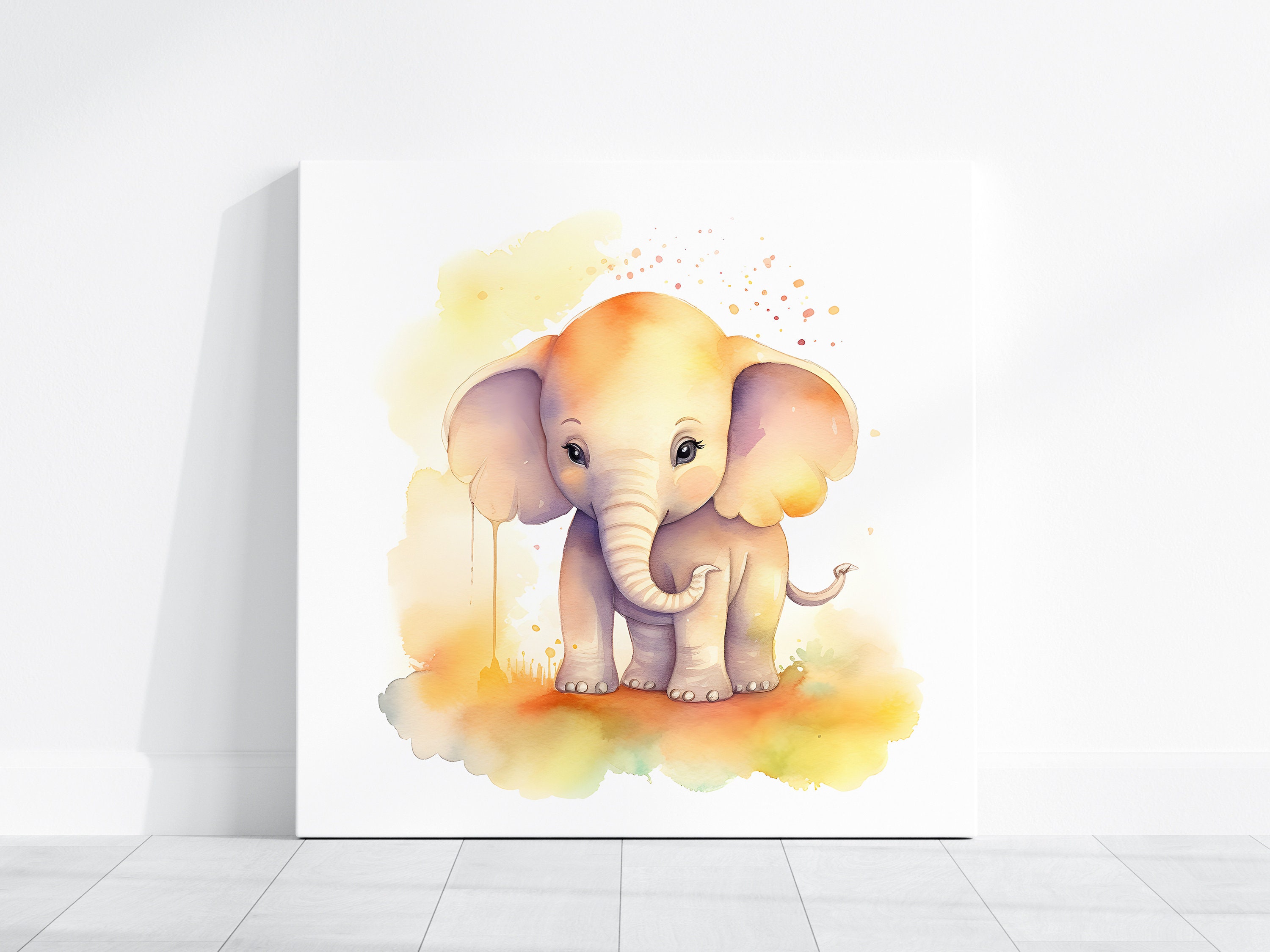 Sunlit Glee: Chibi Elephant Watercolor Digital Download Instant Art for ...