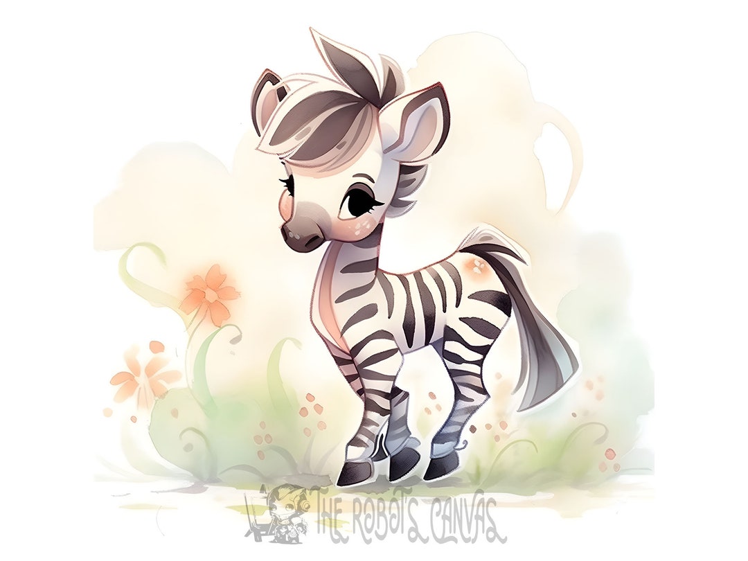 Afternoon Delight: Yuki Nagao-inspired Chibi Zebra Watercolor Digital ...