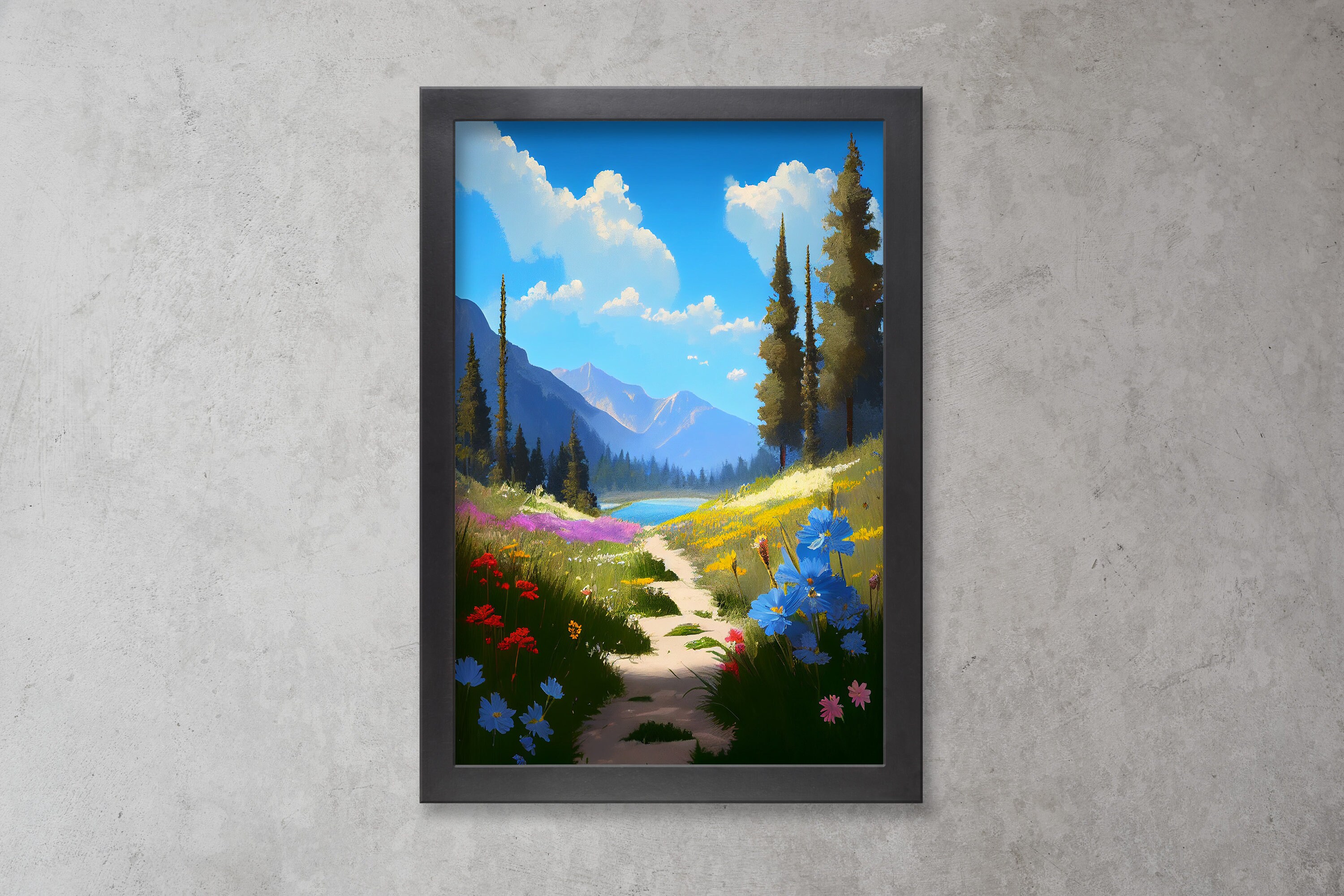 Digital Download, Bob Ross Style, Lush Wildflower Meadow With Clear ...
