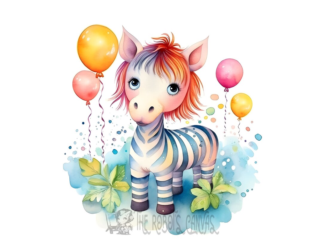 Zebra Doodles: Cute Kawaii Zebra Watercolor Printable Digital Download ...