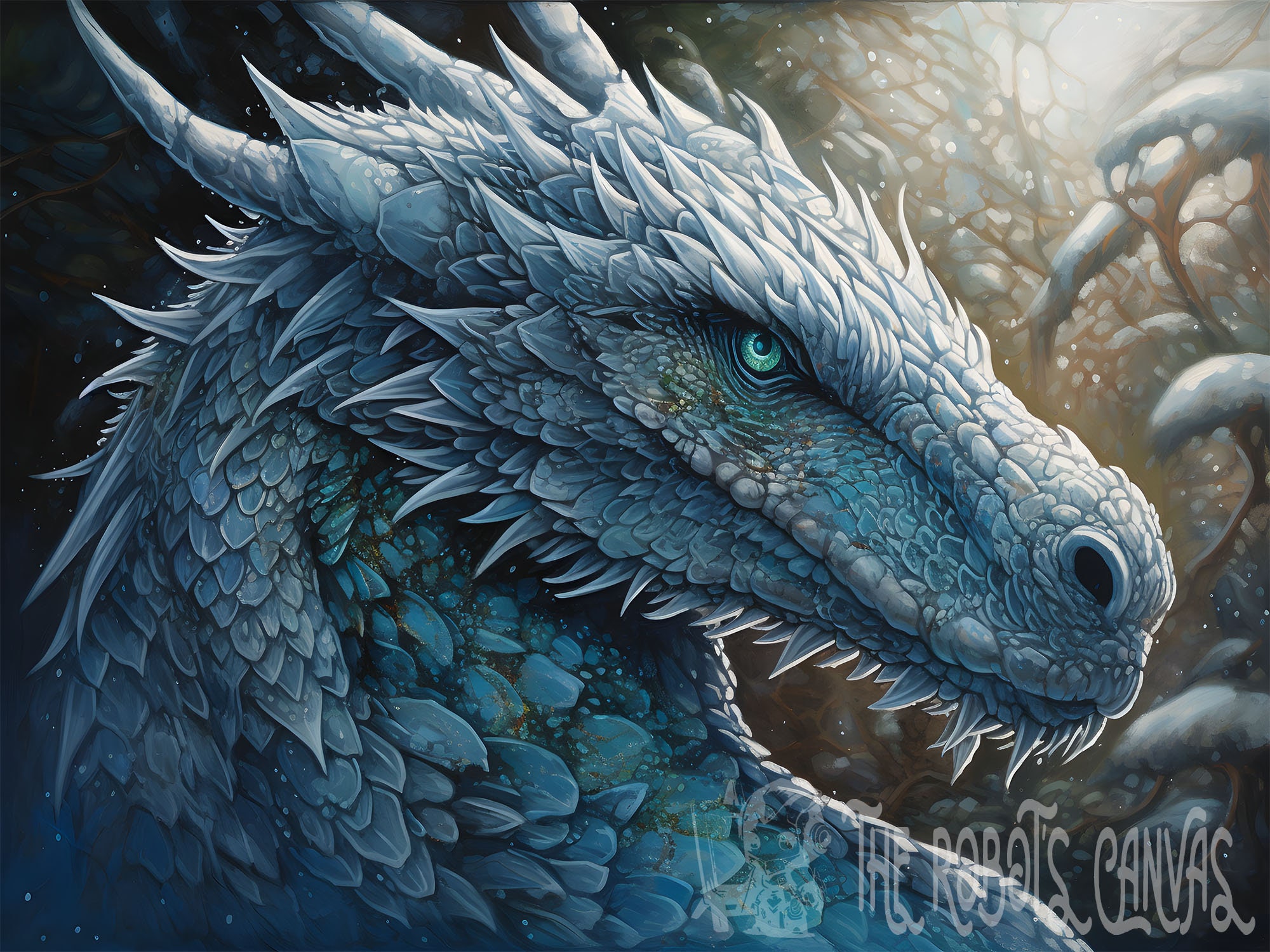 Digital Download, Mythical Ice Dragon Oil Painting, Instant Access Printable Art, for Fantasy ...