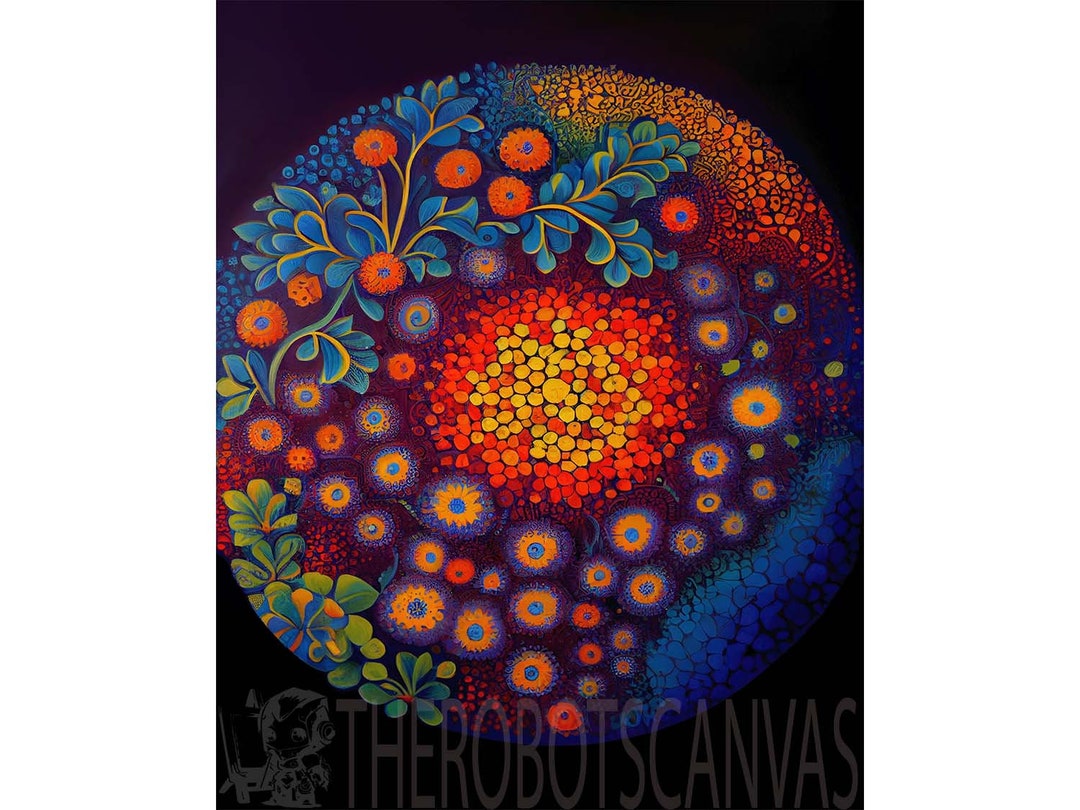 Vibrant Pointillism Flower Mandala Digital Print Download - Etsy