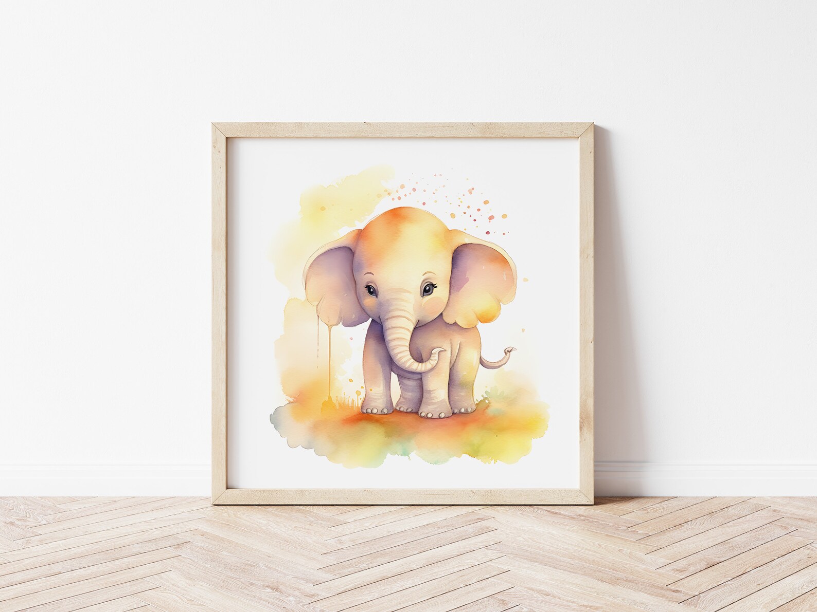 Sunlit Glee: Chibi Elephant Watercolor Digital Download Instant Art for ...