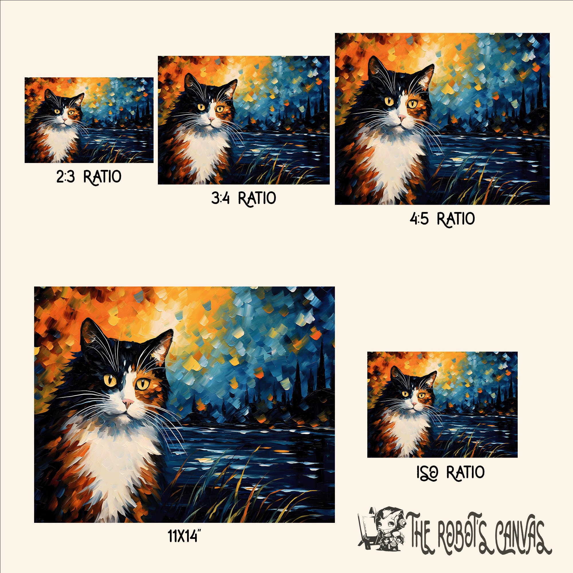 Starry Night Inspired Calico Cat Art: Van Gogh Style Brush Strokes ...