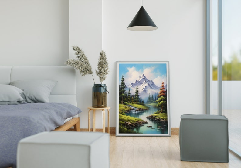 River Reverie: A Bob Ross-inspired Digital Download of a Mountainous ...