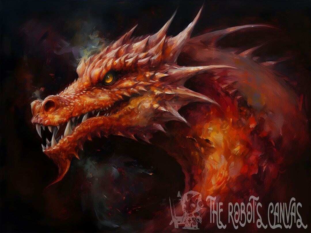Digital Download, Gothic Dragon Oil Painting, Instant Access Printable ...