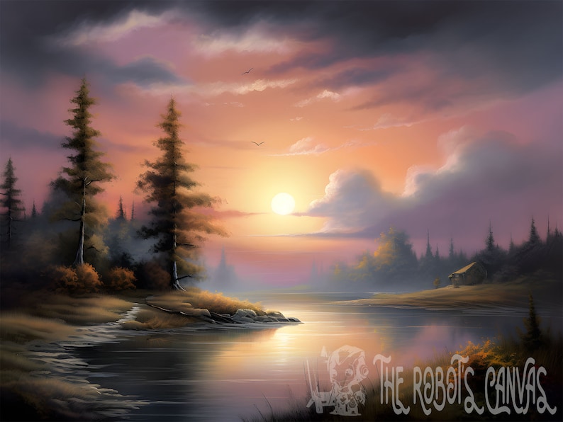 Sunset Serenity: A Bob Ross-inspired Twilight Dream, Digital Download ...