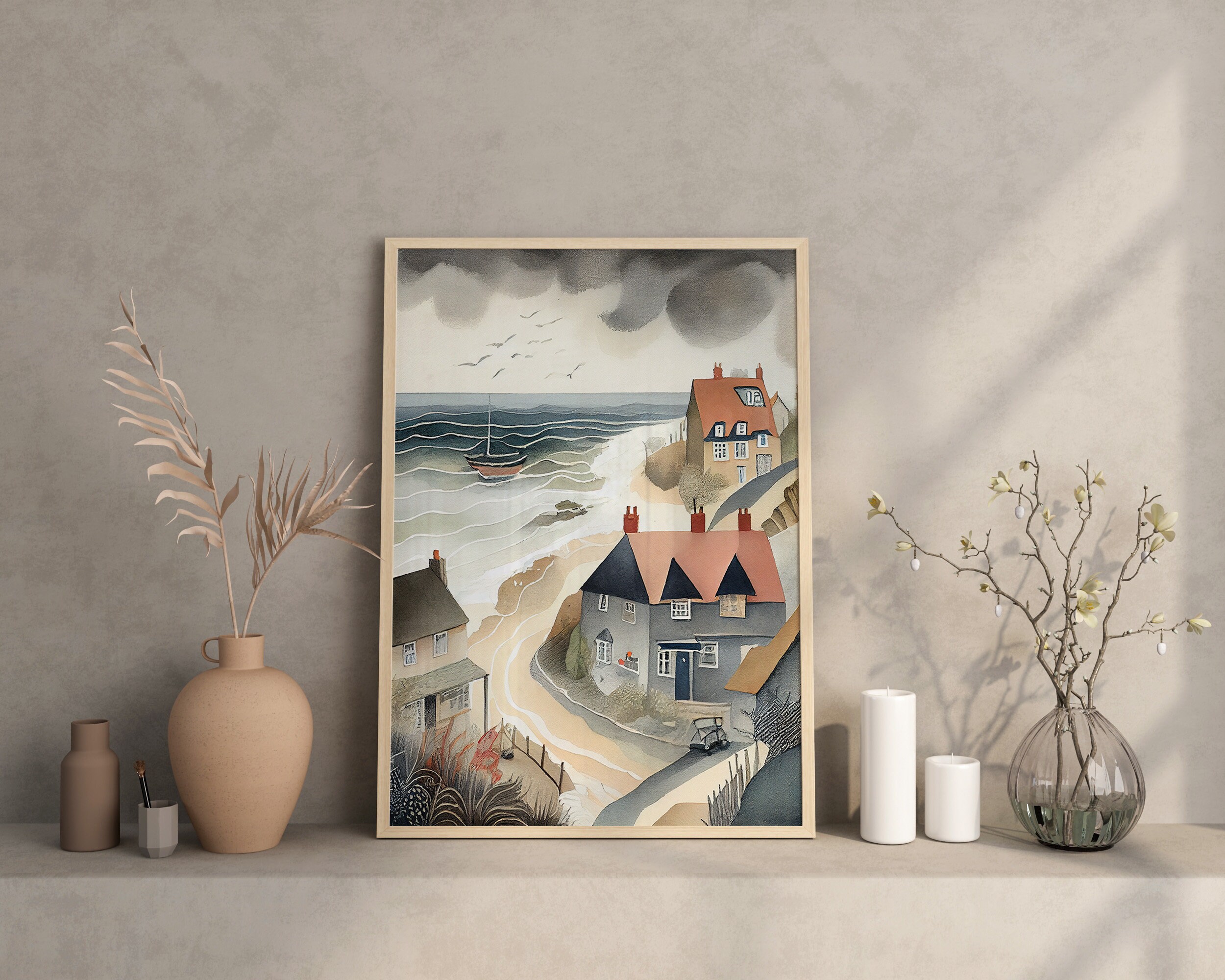 Misty Morning Harbor: an Eric Ravilious-inspired Mixed Media Digital ...