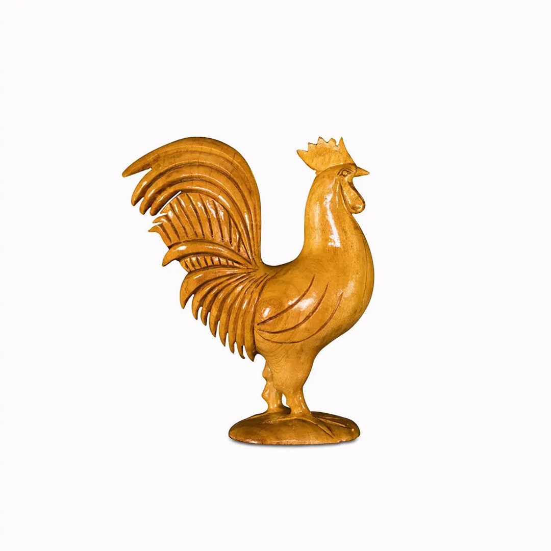 Hand Carved Rooster in Wood With Natural Dye Polish - Etsy
