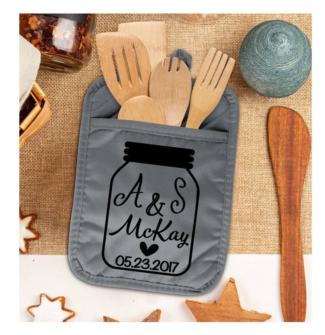 Personalized Wedding Pot Holder | Custom Mason Jar Kitchen Gift - Etsy