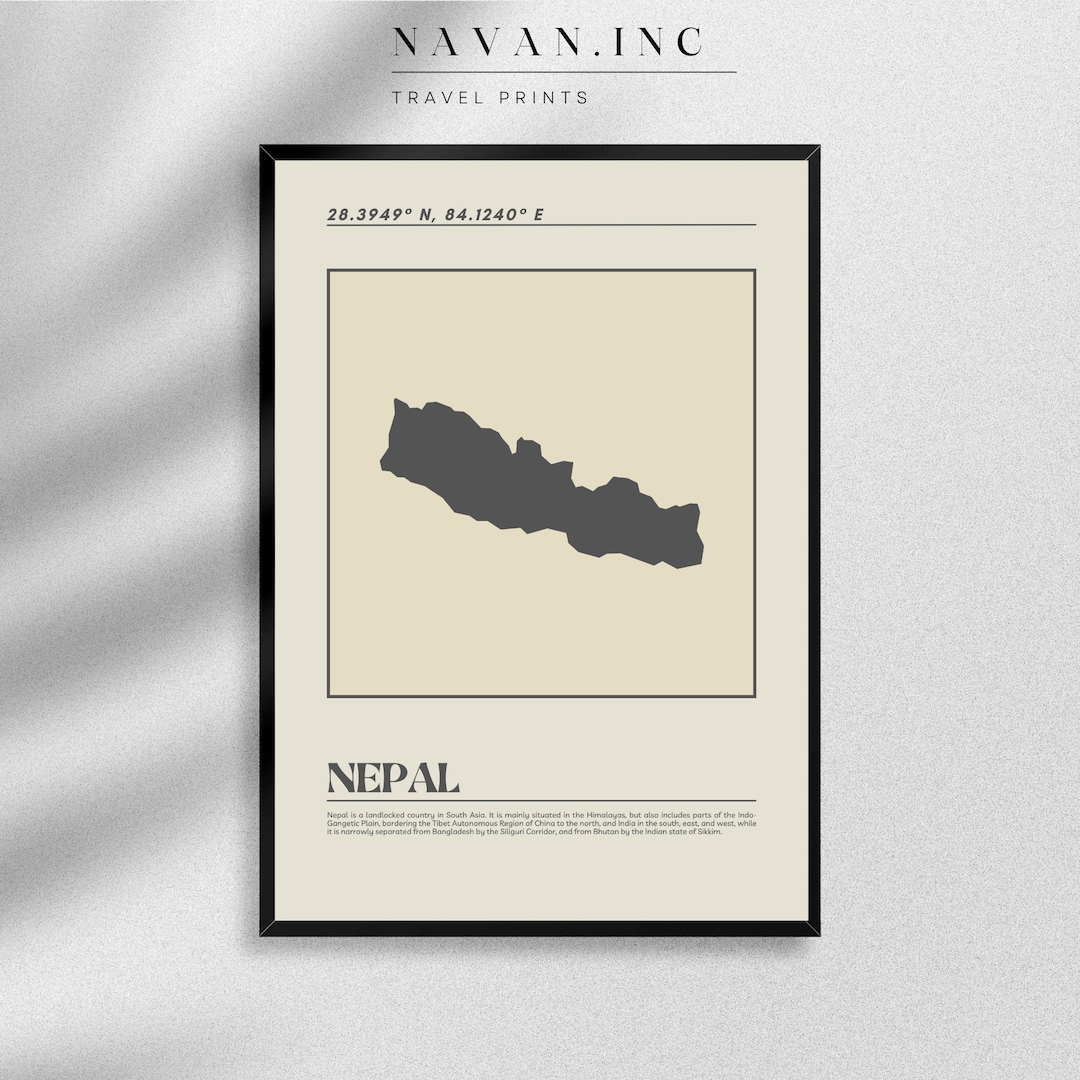 Nepal Map Poster Map Of Nepal Art Print Nepal Map Print Etsy