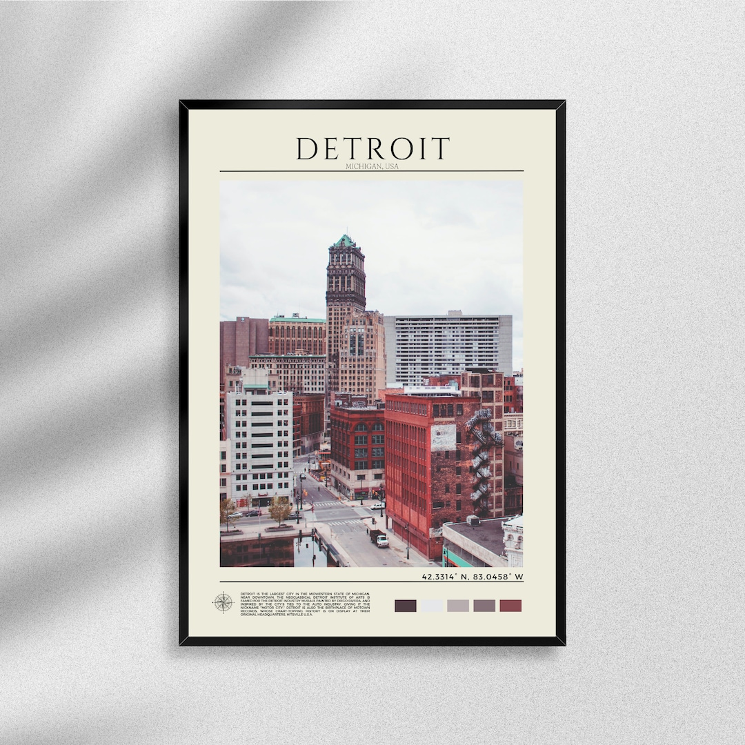 Detroit Print, Detroit Poster, Detroit Wall Art, Detroit Travel Print ...