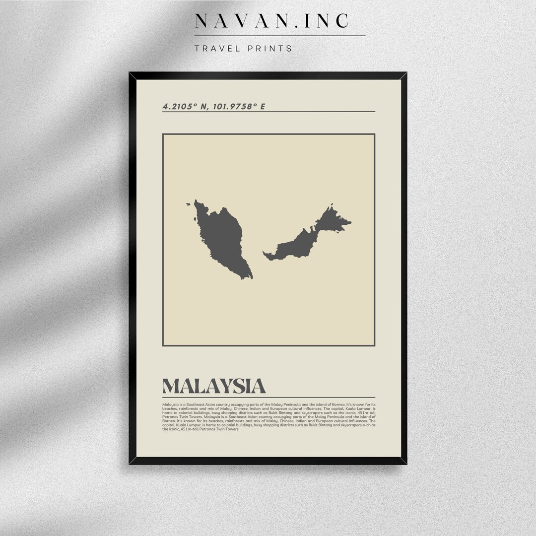 Malaysia Map Poster Map of Malaysia Art Print Malaysia Map - Etsy