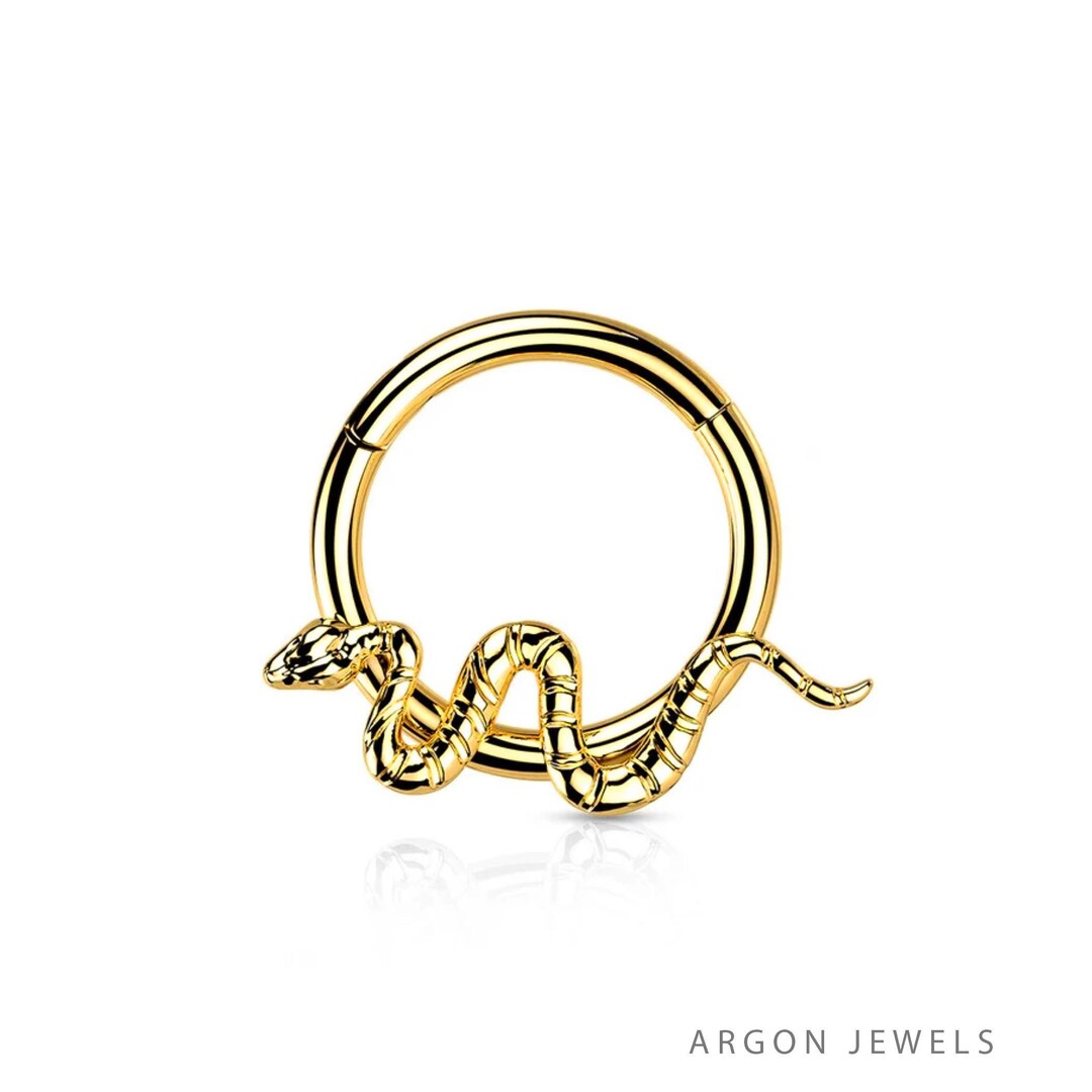 Mackenzie 10K Gold Snake Septum Clicker, Cartilage Helix Piercing, Nose ...