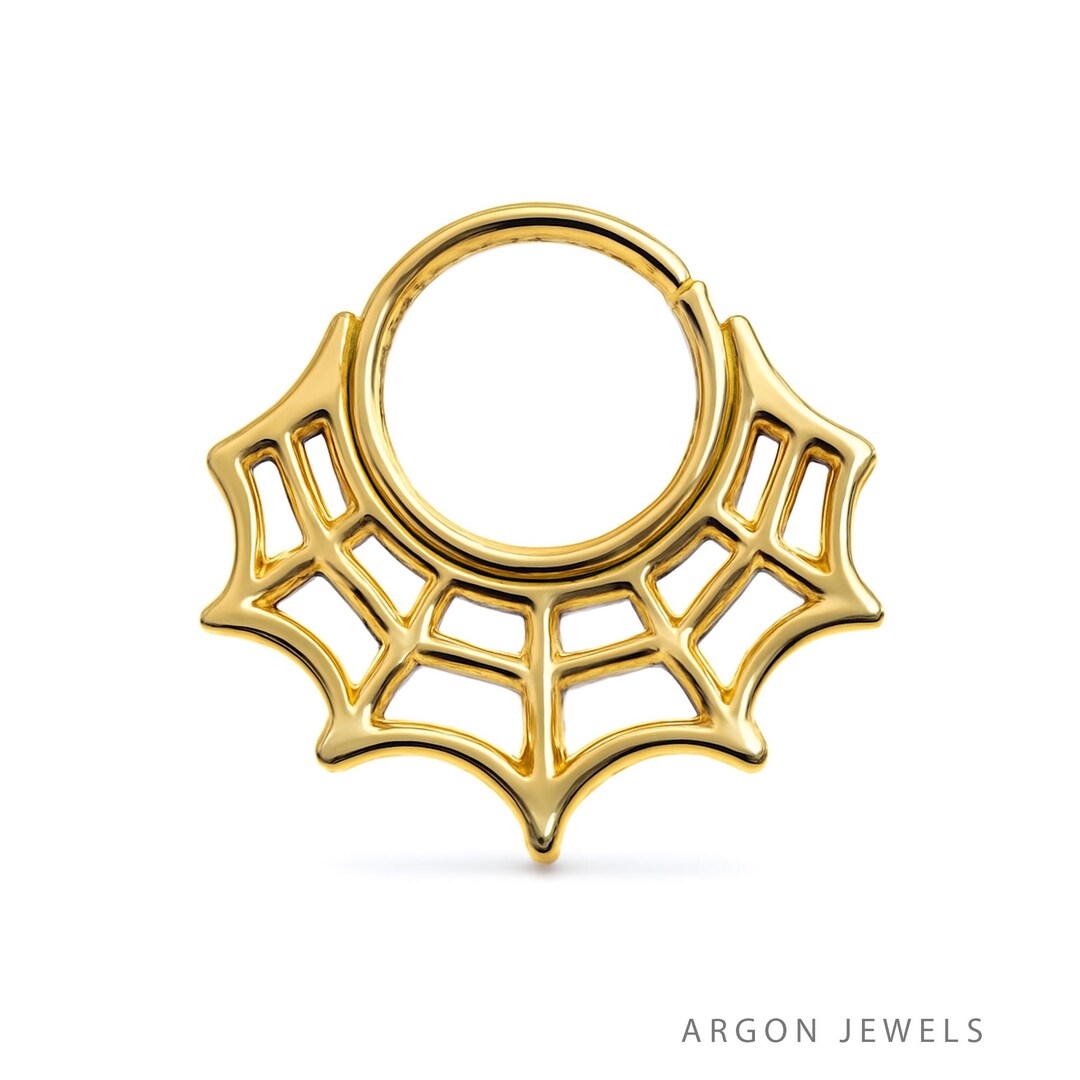 Areti Gold Spider Web Septum Ring, Unique Gothic Piercing Jewelry, Boho ...