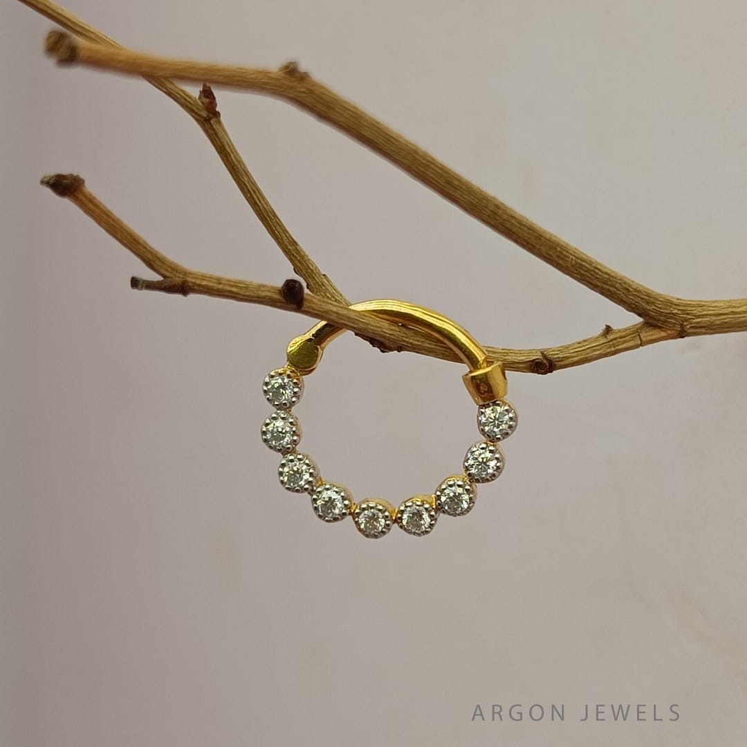 Liselotte Natural Diamond Nose Ring, Minimalist Daith Earring With 14K ...