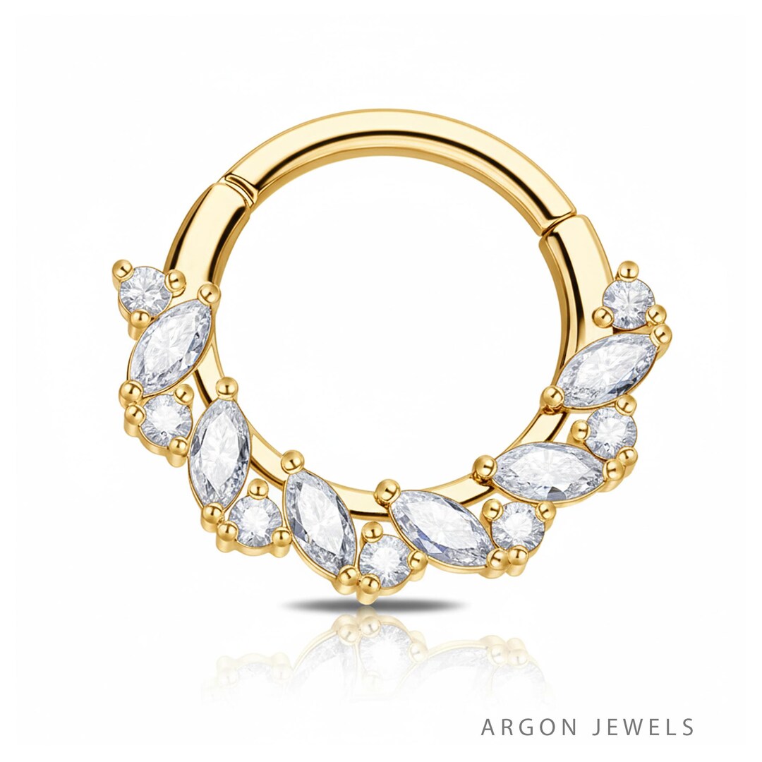 Leni 14K Gold Marquise Moissanite Septum Ring, Elegant Clicker Hoop ...