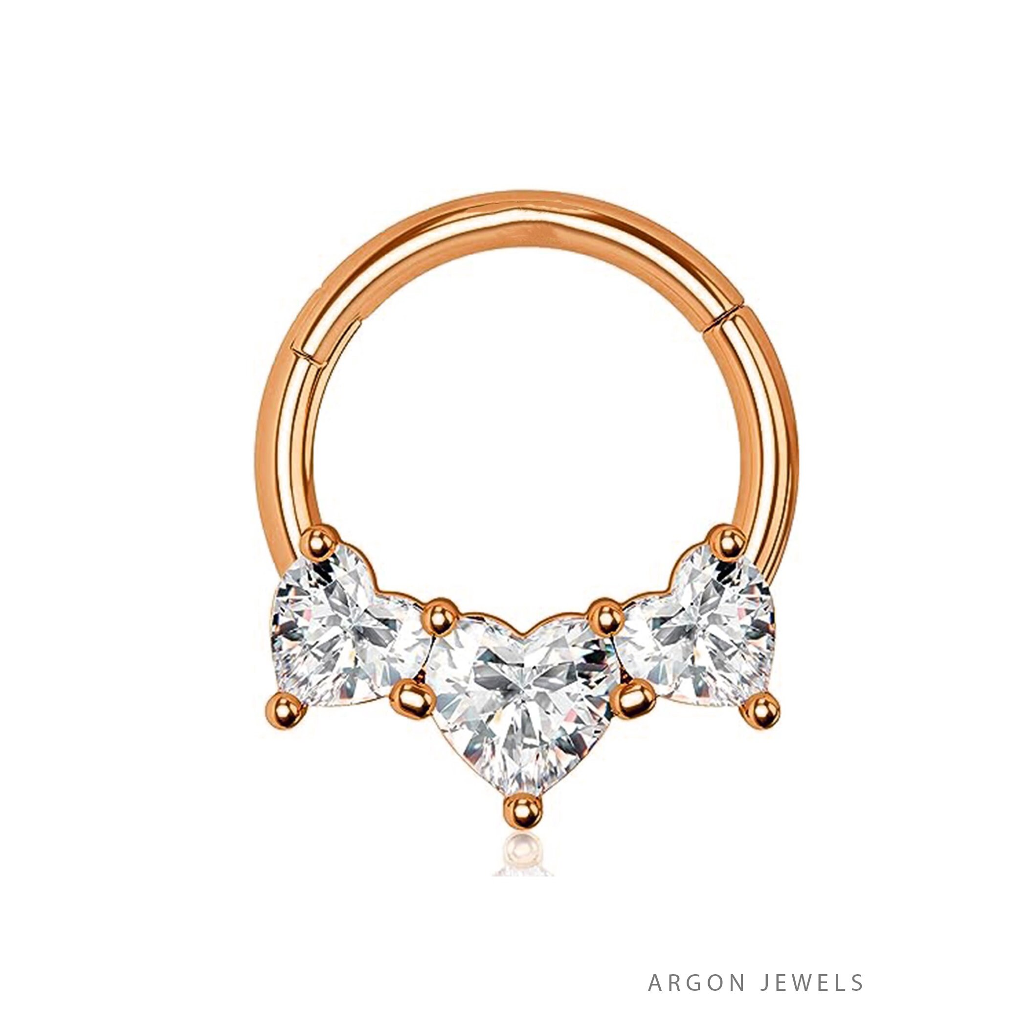 Maya 14K Solid Gold Septum Heart Diamond Clicker, Daith Jewelry for ...