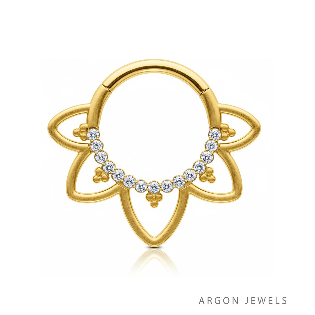 Maud Sparkle Clear Decor Front Septum, 14K Gold Diamond Ring, Lotus ...
