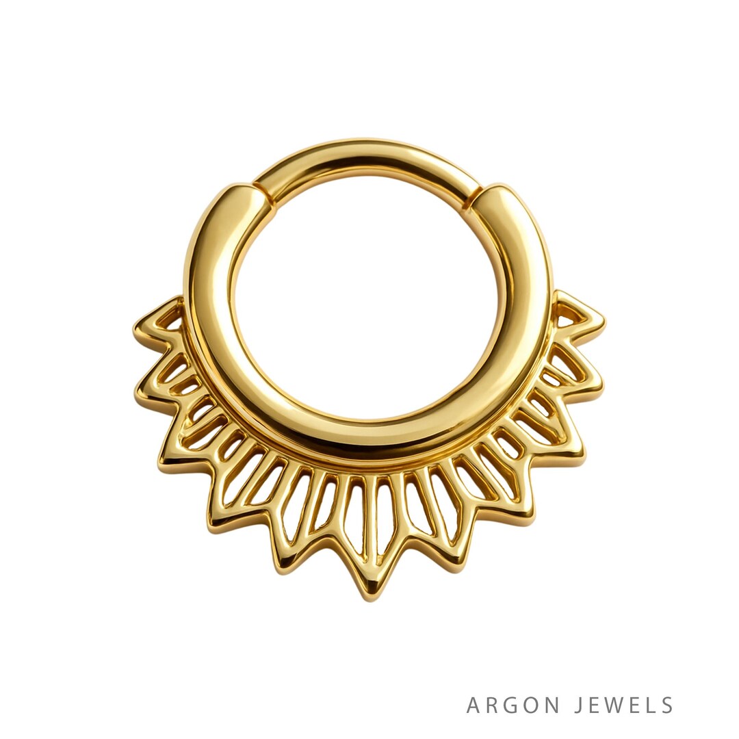 Femke Gold Sunburst Septum Ring, Boho Tribal Nose Hoop, Unique Festival ...