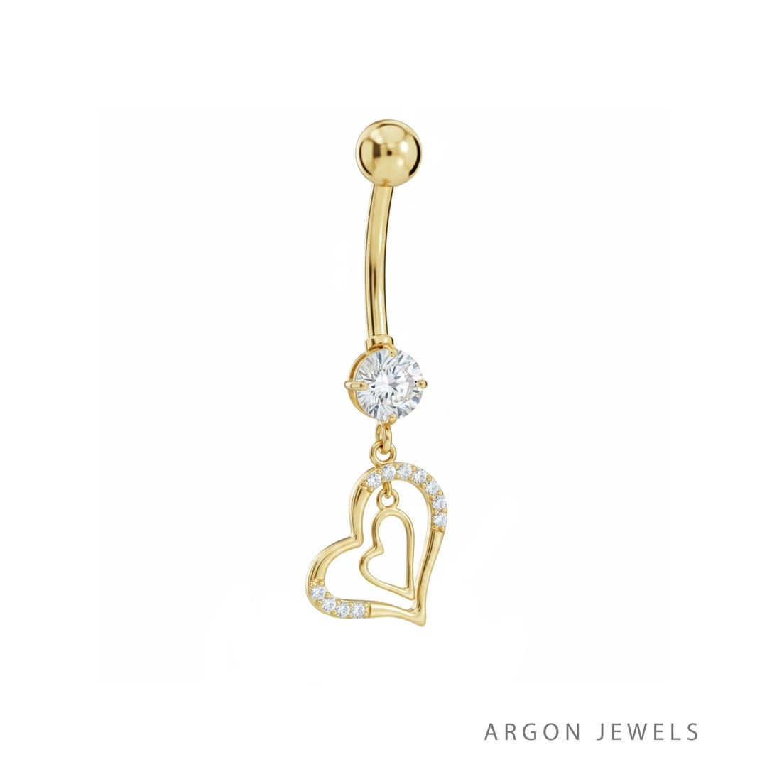 Ais 14K Gold Herz baumeln Bauch Ring mit Labor gewachsen, Akzente ...