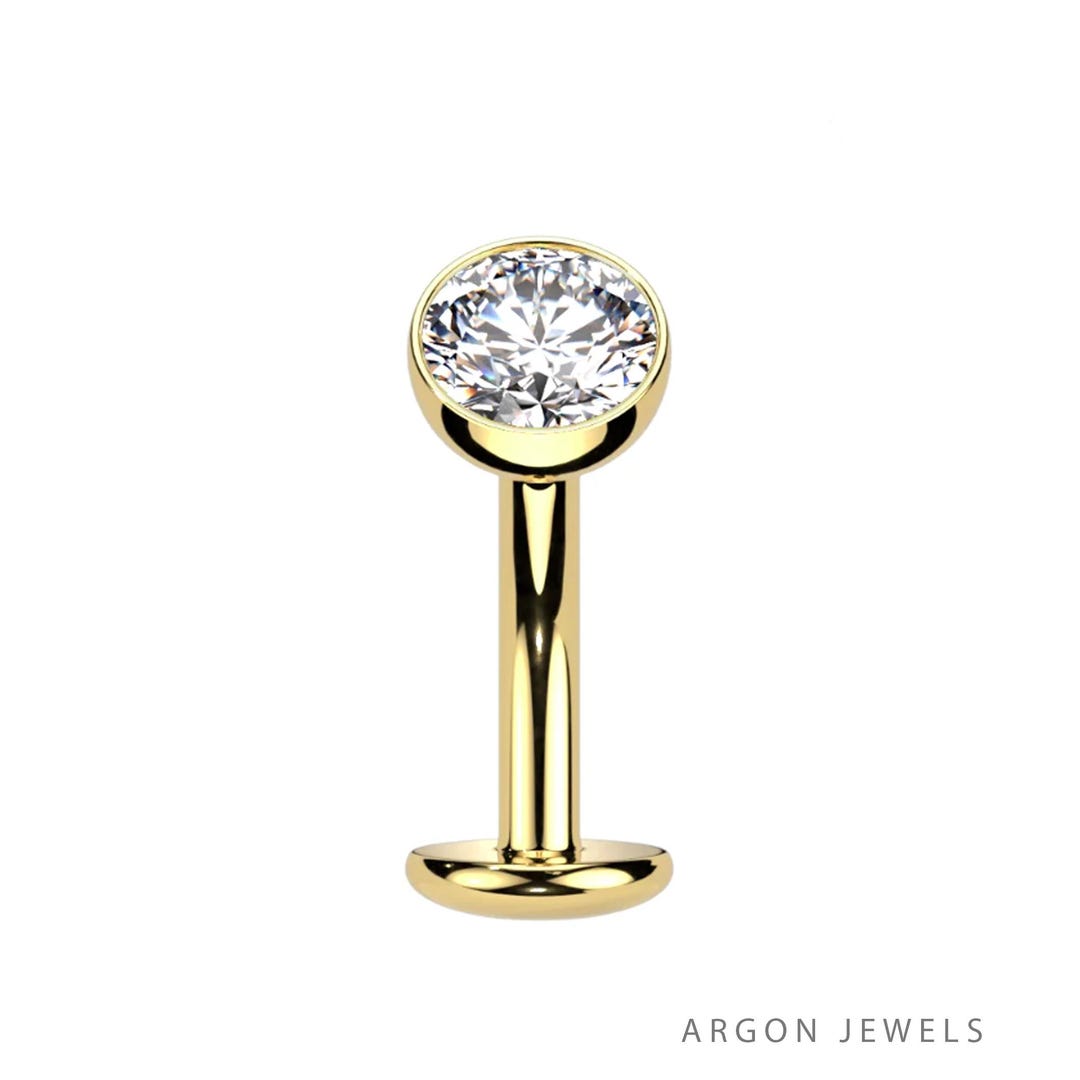 Liesel 14K Solid Gold Belly Ring, Clear Gem Floating Belly Button, Gold ...