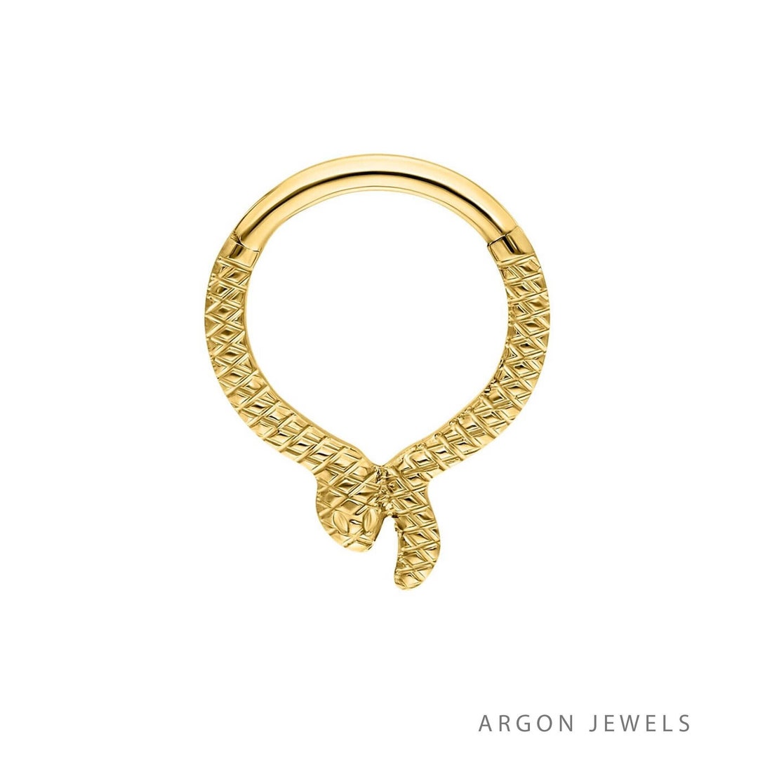 Frankie Etched Snake Septum,14k Solid Gold Nose Piercing Cartilage ...