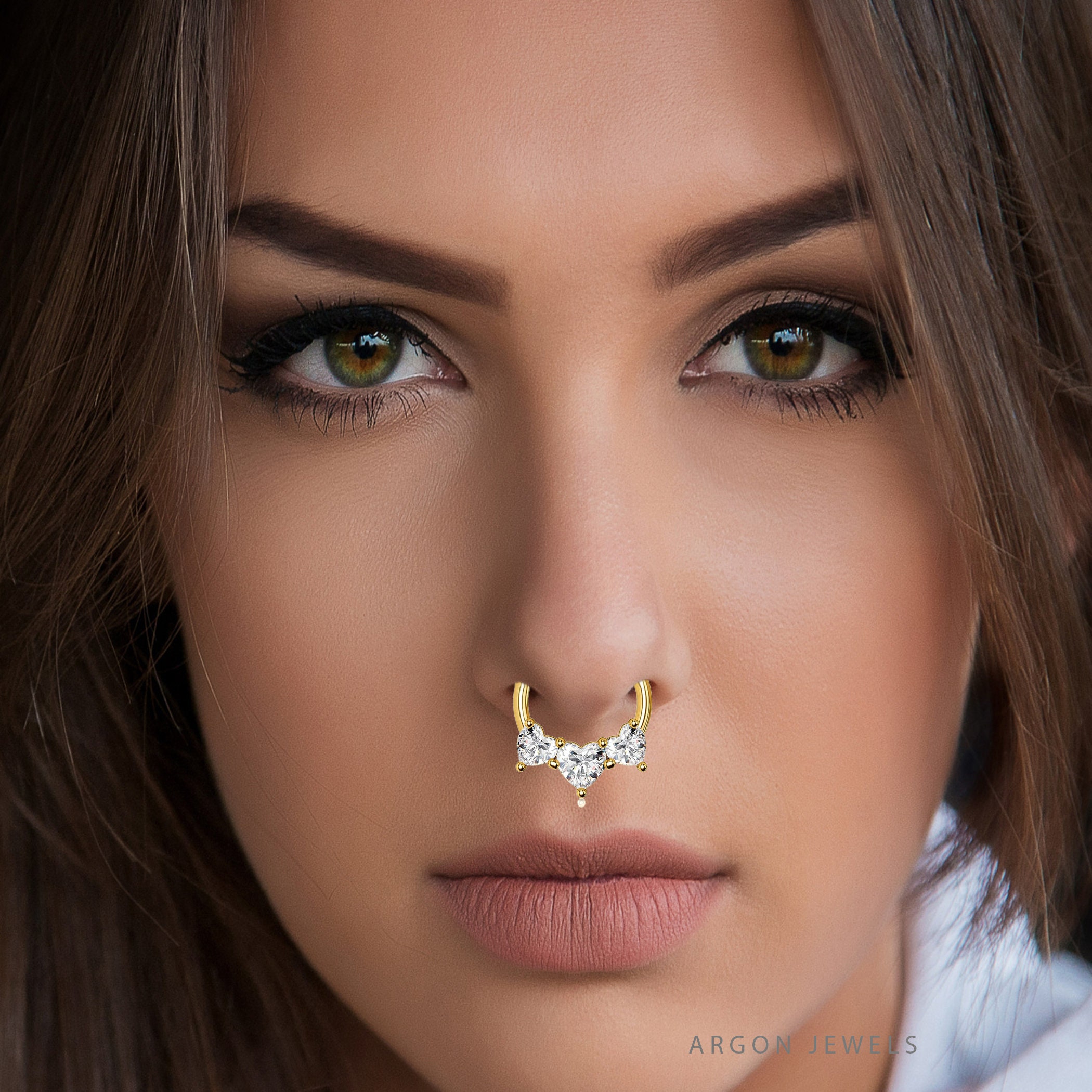 Maya 14K Solid Gold Septum Heart Diamond Clicker, Nose Hoop Piercing ...