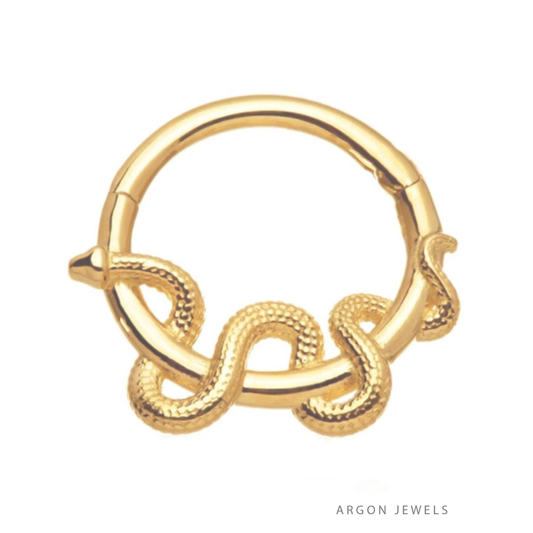 Daphne 14K Solid Gold Snake Septum, Nose Piercing Cartilage Daith Helix ...