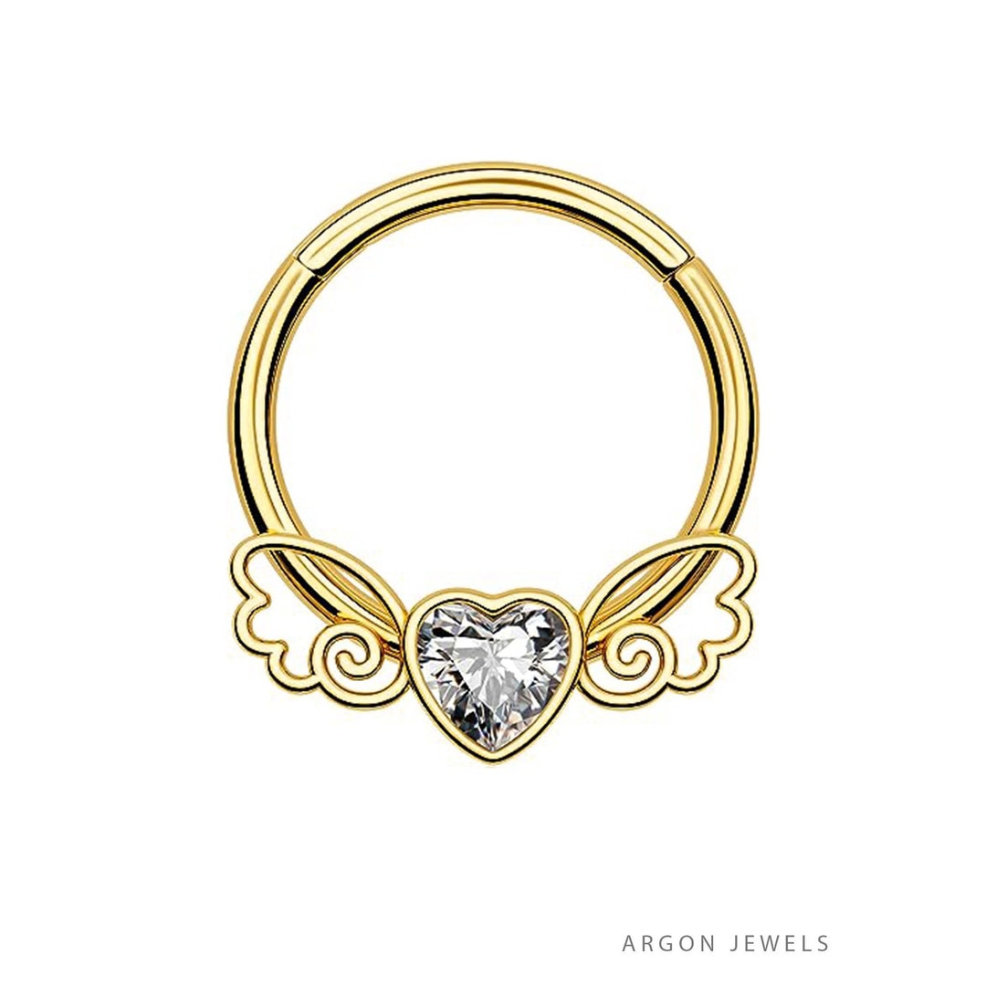 Kehlani Heart Diamond Daith, 14k Gold Butterfly Septum, Clicker for Her ...