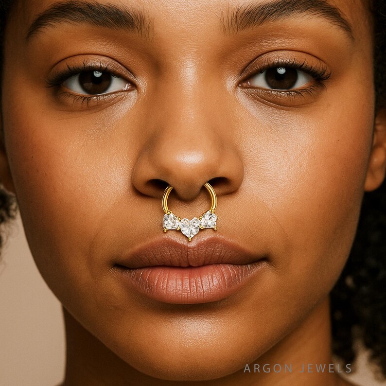 Maya 14K Solid Gold Septum Heart Diamond Clicker, Daith Piercing ...