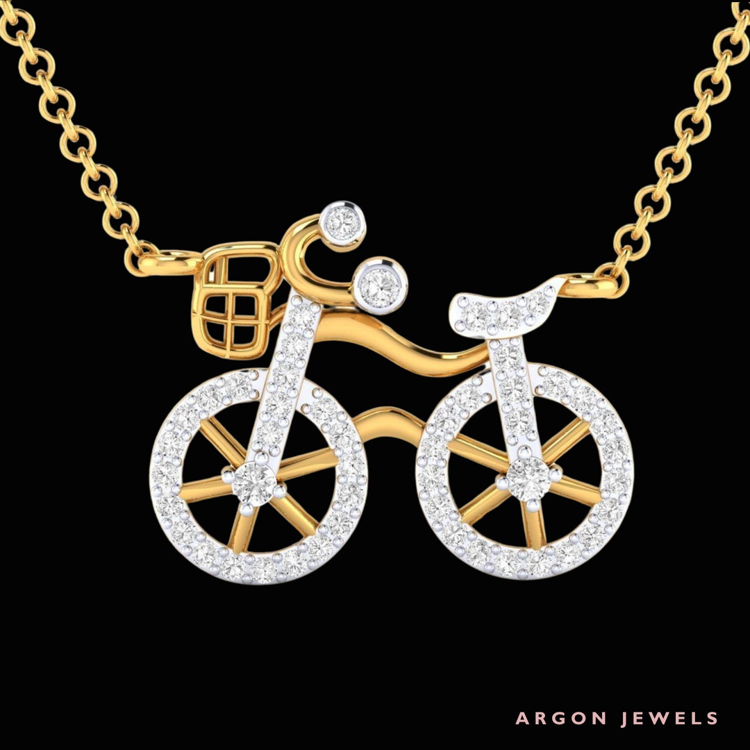 Nellie Gold Cycle Round Diamond Necklace, Moissanite Diamond Pendant ...