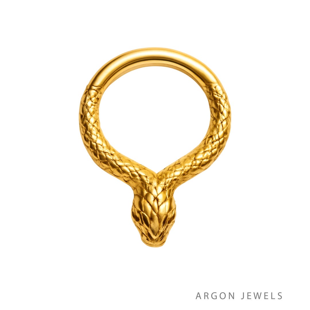 Yvette Gold Snake Septum Ring, Serpent Clicker Nose Hoop, Unique Gothic ...