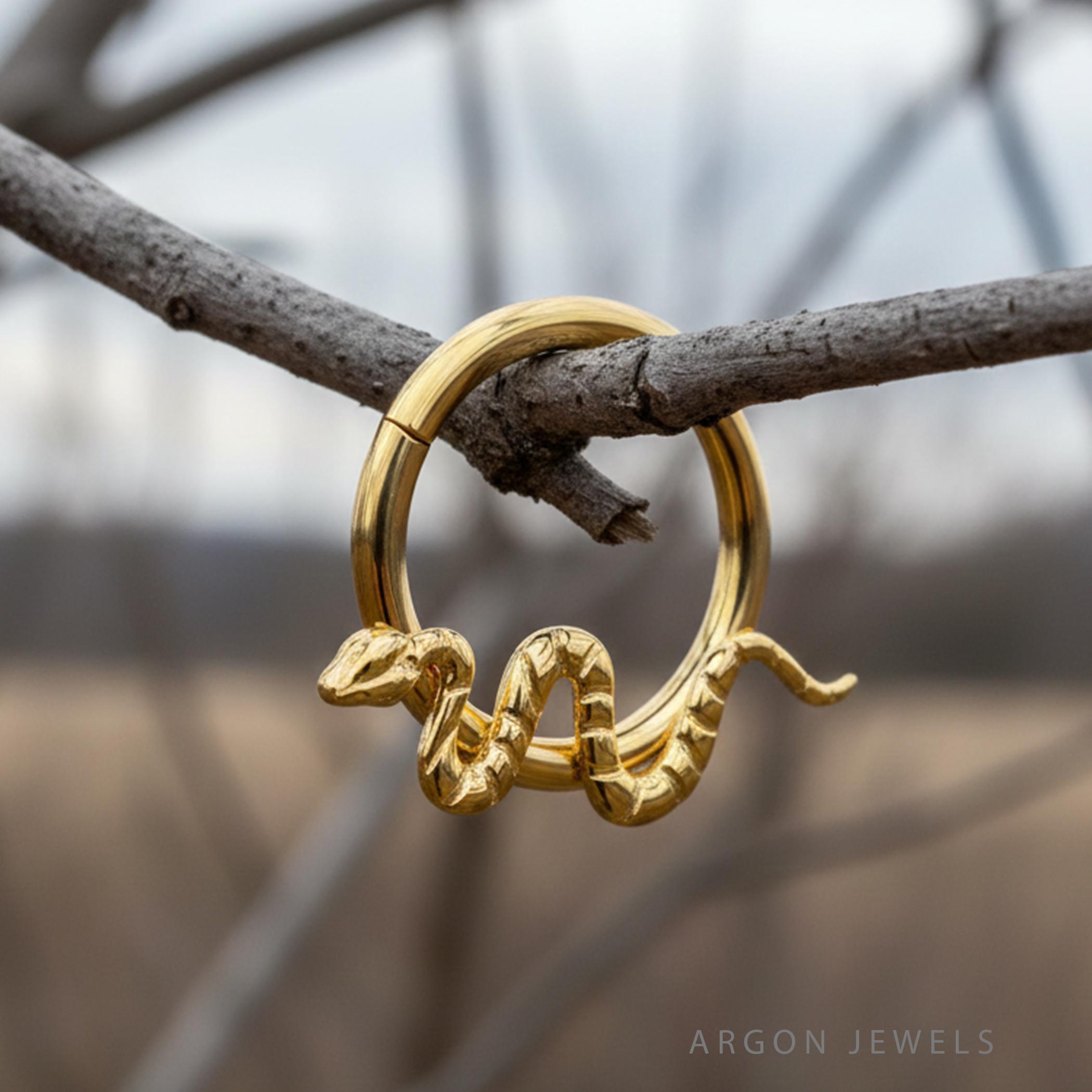 Mackenzie 10K Gold Snake Septum Clicker, Cartilage Helix Piercing, Nose ...