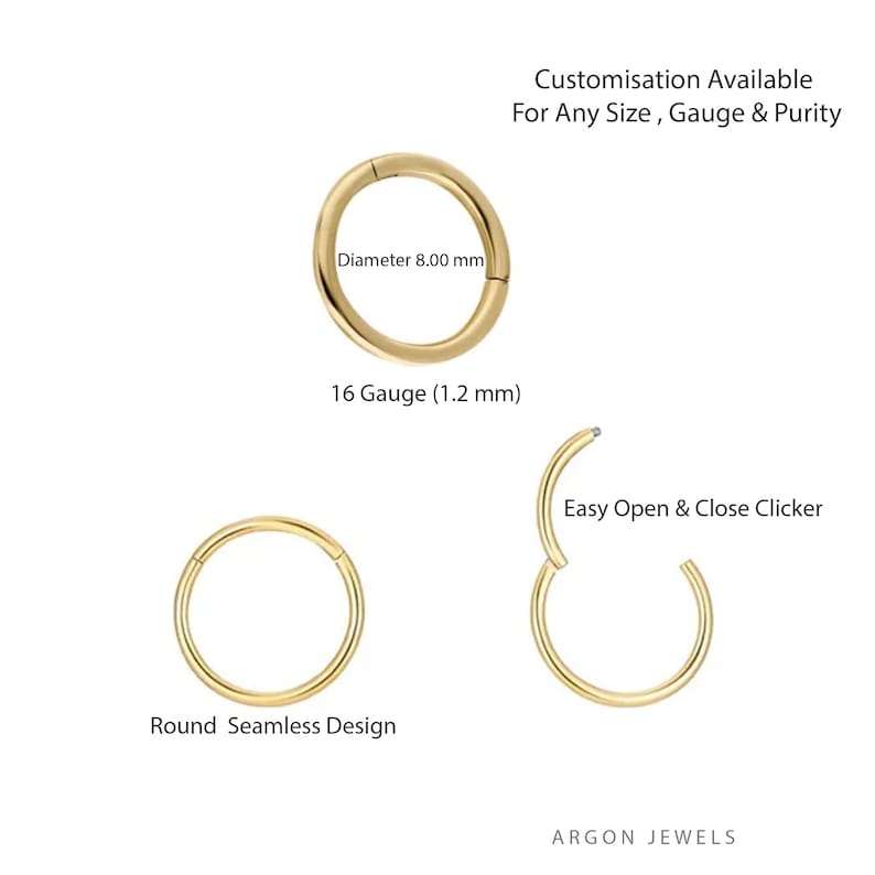 Eleanor 14ct Yellow Gold Segment Ring, Pear & Round Diamond Daith, Round Septum, Gold CZ Hinge ...