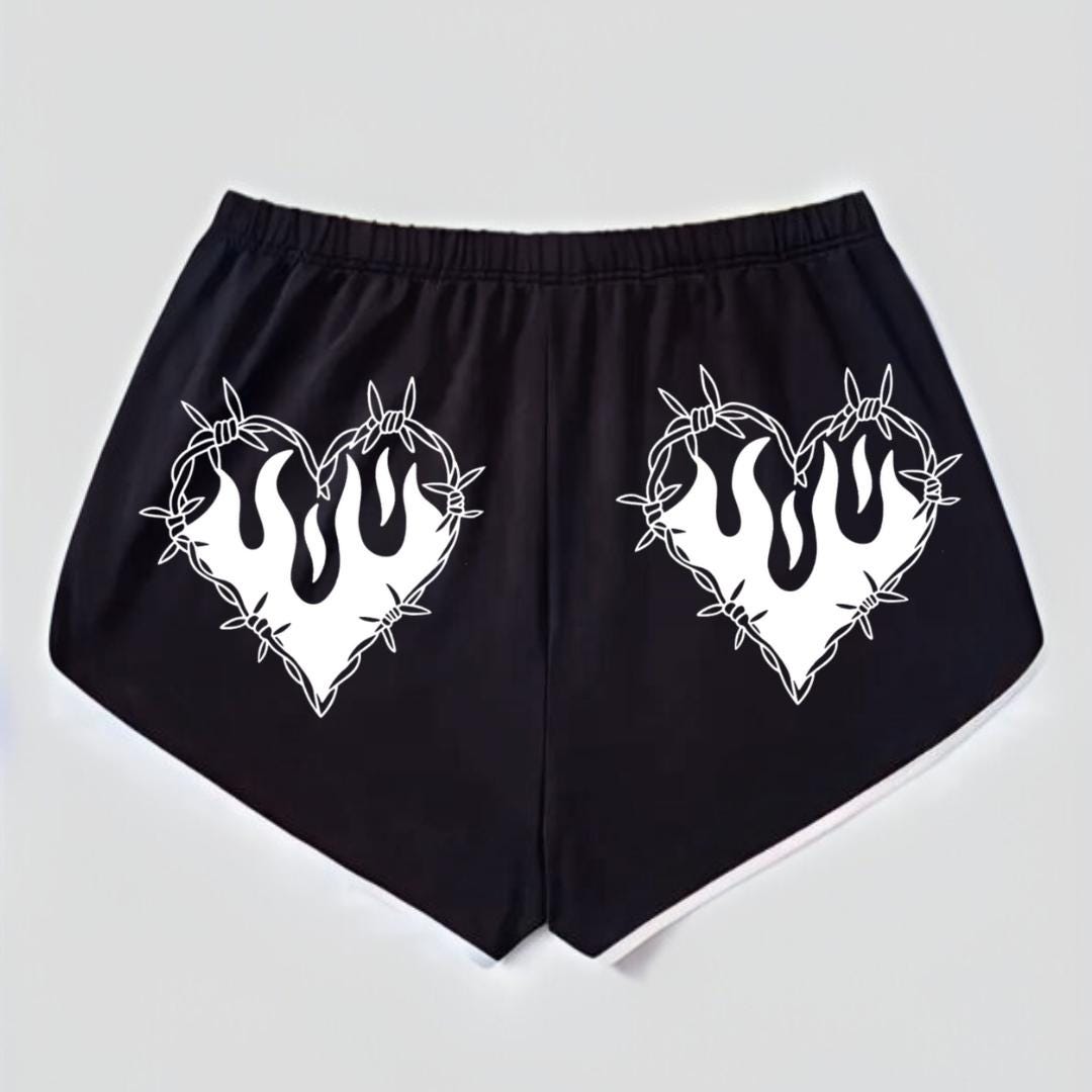 Flaming Hearts, Gothic Alternative Baddie Retro Summer Shorts - Etsy