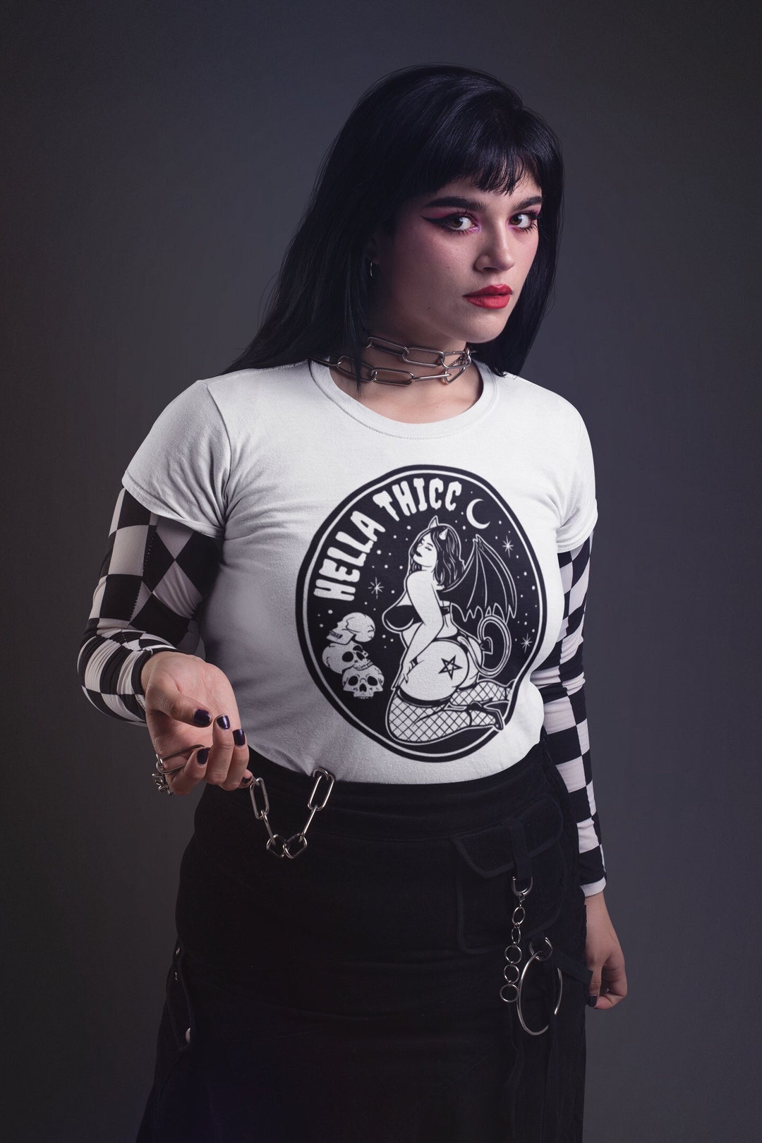Goth Shirt, Hella Thicc, Devil Angel Shirt, Gothic Witch Shirt ...