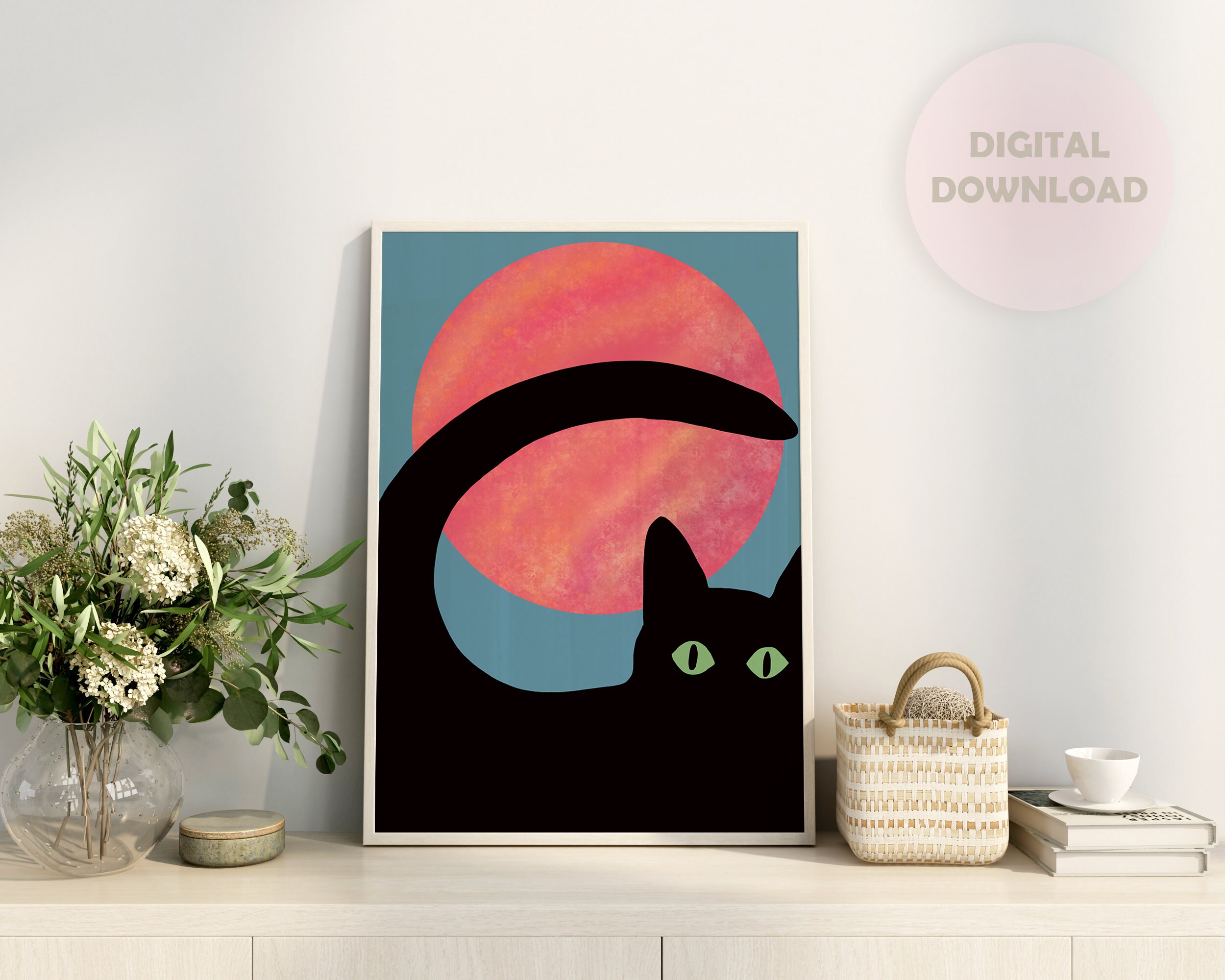 Black Cat Wall Art Preppy Cat Wall Art Triptchy Cat Wall Art Digital ...