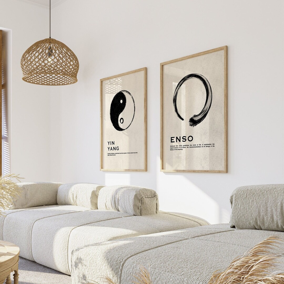Japandi Wall Art Set With Yin Yang and Enso Circle | Zen Wall Art Room Decor | Digital Wall Art ...