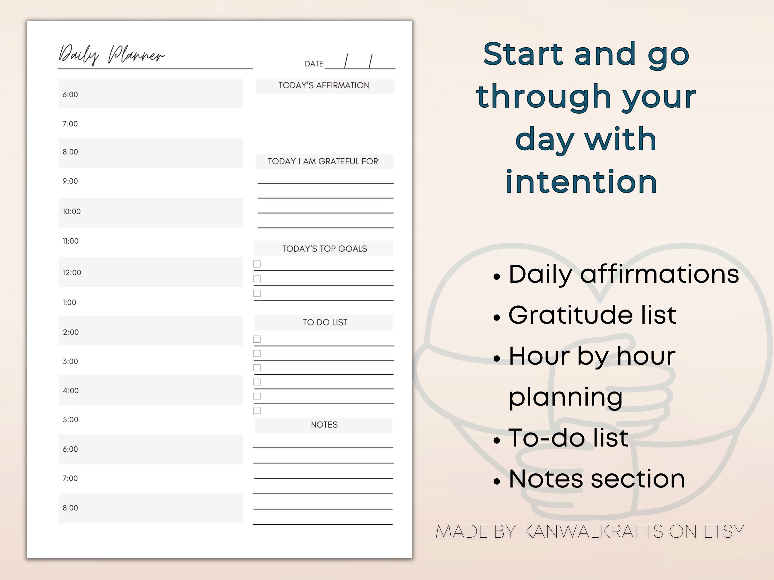 Self Care Planner - Hourly Daily Schedule - Printable Template ...