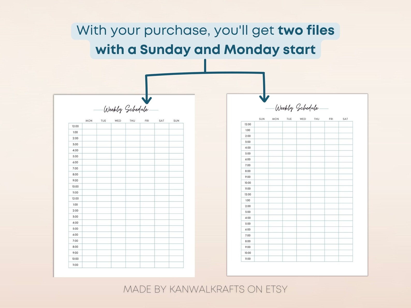 24 Hour Weekly Schedule, Printable Planner With Time Blocking, A5/a4 ...