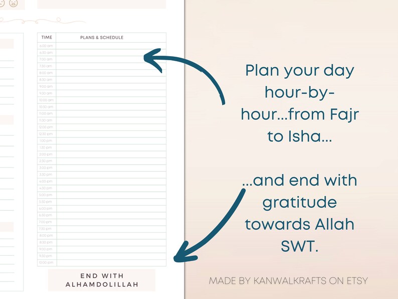 Muslim Daily Planner With Hourly Time Blocking, Printable Template ...