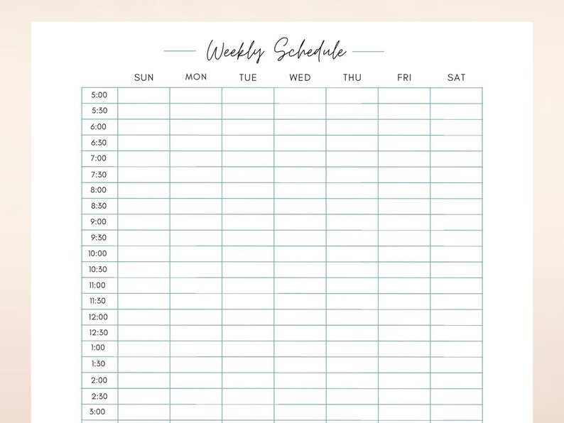 Half Hour Planner, Printable Weekly Schedule, Time Blocking, 30 Minute ...
