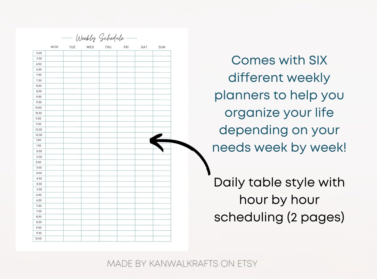 Weekly Planner Printable SIX TEMPLATE BUNDLE, Week at a Glance, Weekly ...