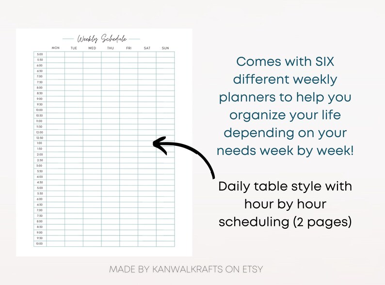 Weekly Planner Printable SIX TEMPLATE BUNDLE, Week at a Glance, Weekly ...