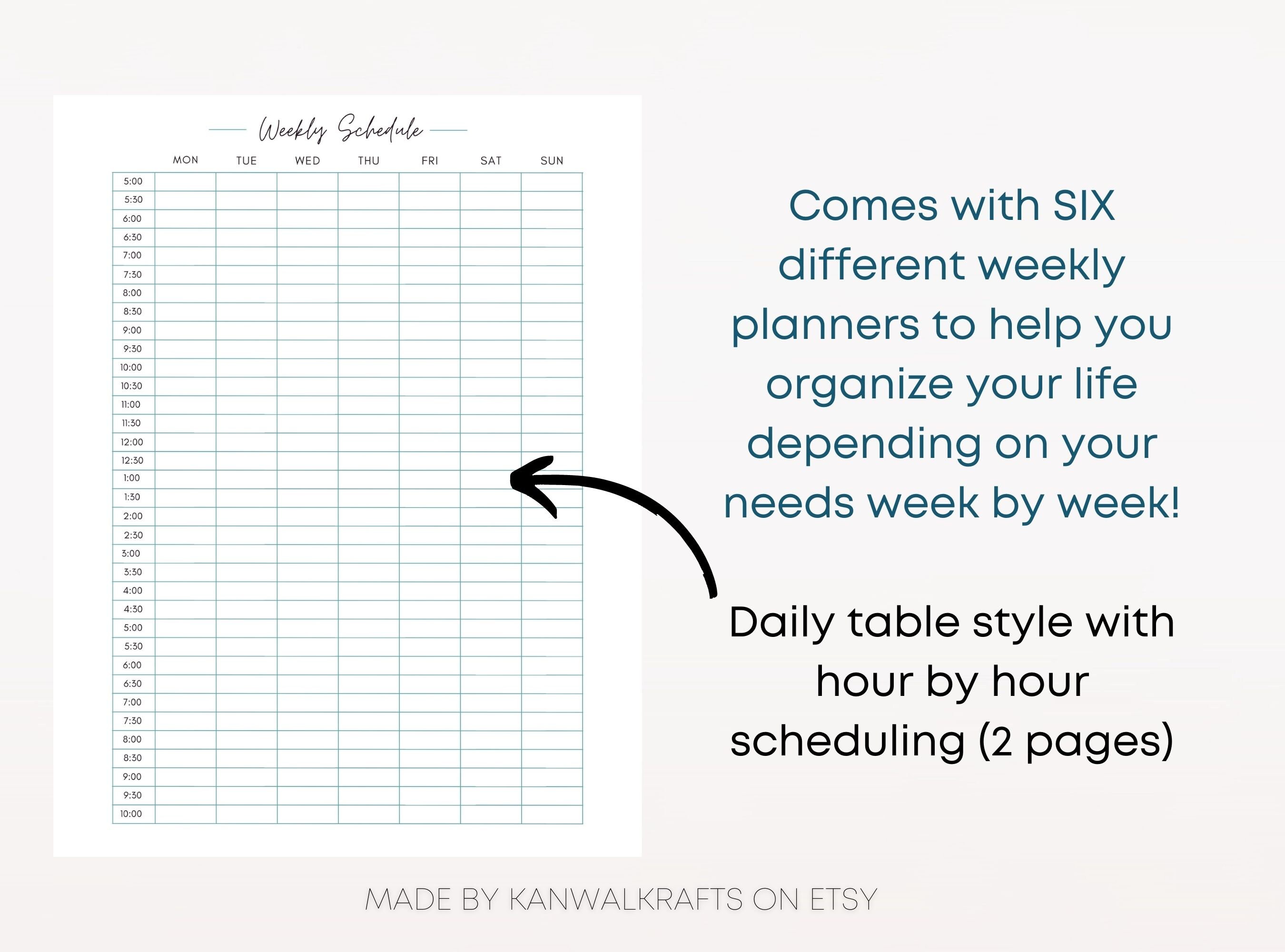 Weekly Planner Printable SIX TEMPLATE BUNDLE, Week at a Glance, Weekly ...