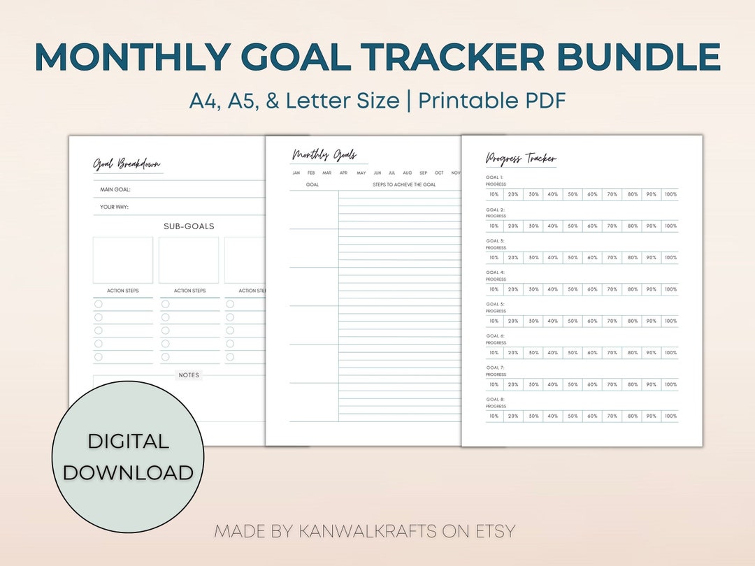 Monthly Goal Tracker Bundle - Printable - Goal Tracking, Goal Setting ...