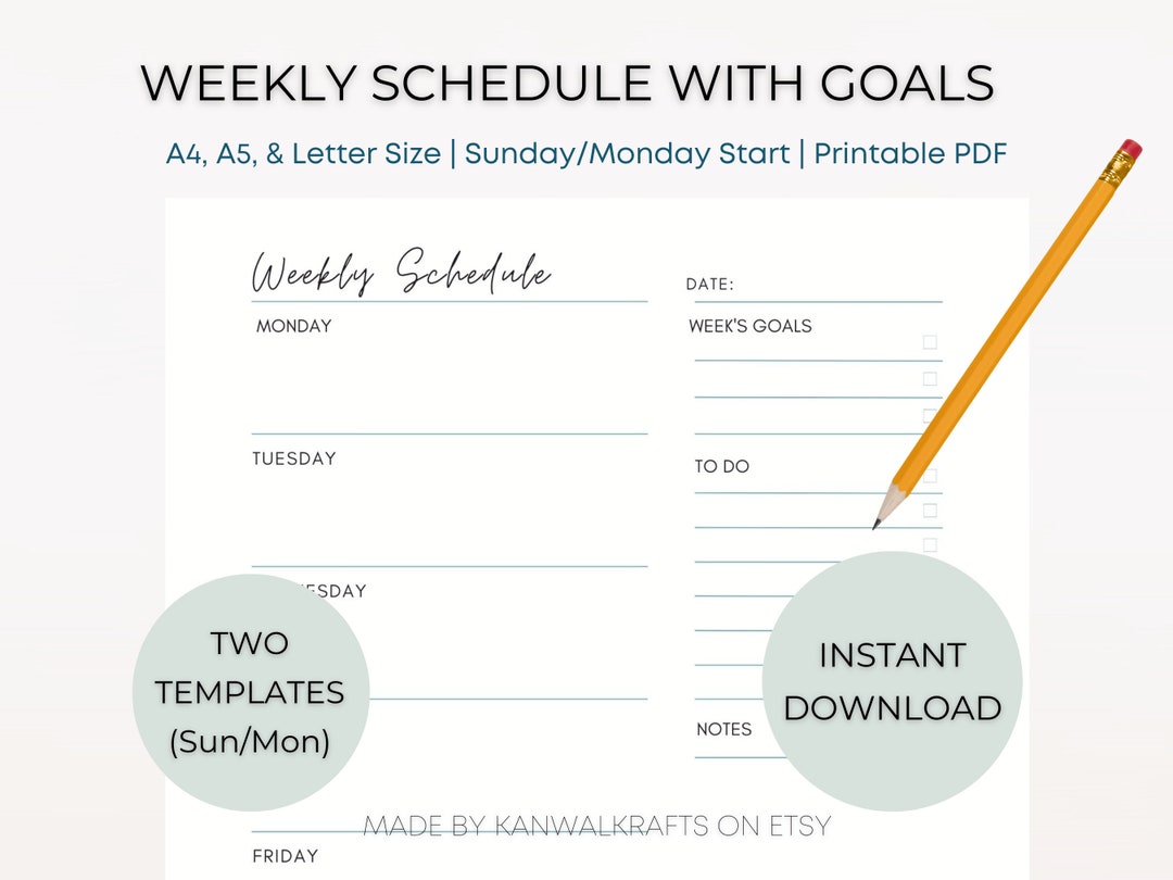 Weekly Planner + Goal Tracker, Printable Schedule Planner, to Do List ...